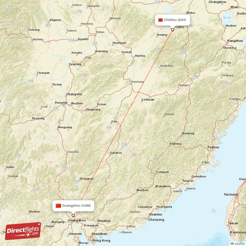 Direct flights from Guangzhou to Chizhou, CAN to JUH non-stop ...