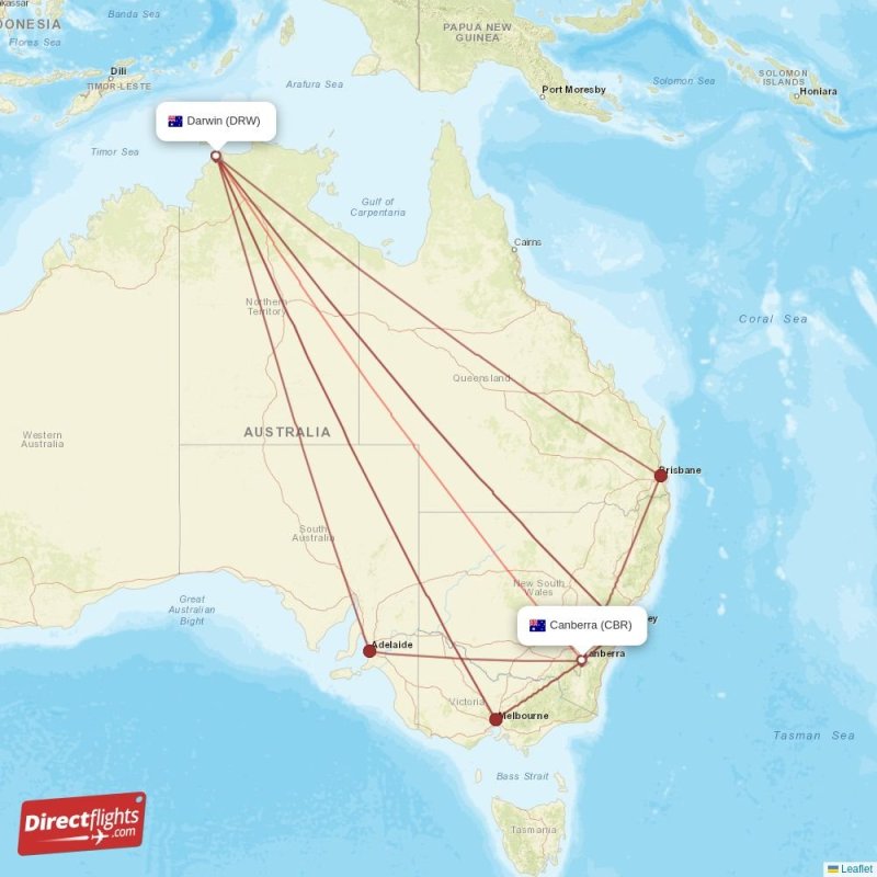 Direct flights from Canberra to Darwin (CBR-DRW) - Directflights.com