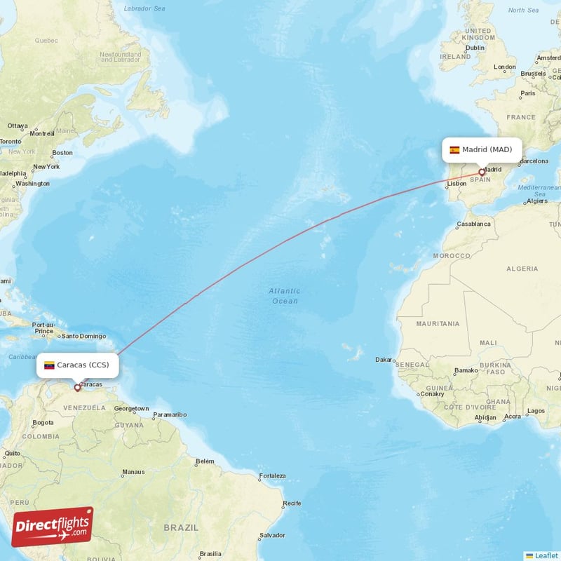 Direct flights from Caracas to Madrid, CCS to MAD non-stop - Directflights.com