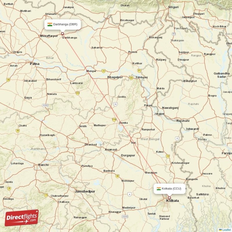 Direct flights from Kolkata to Darbhanga, CCU to DBR non-stop - Directflights.com