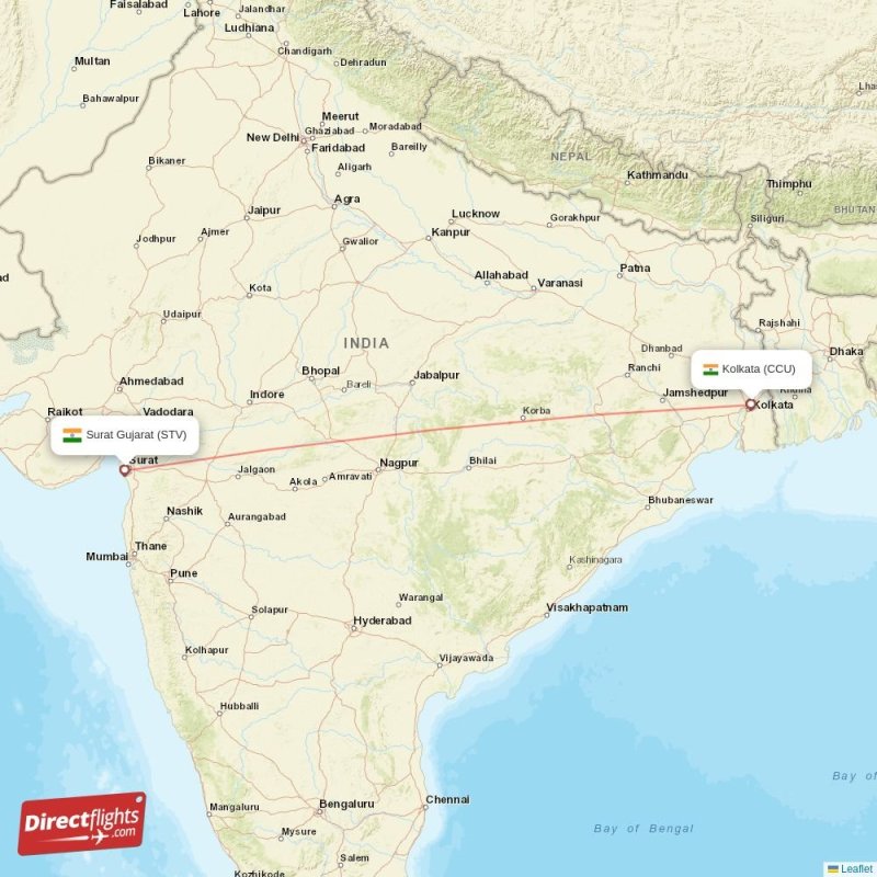 Direct flights from Kolkata to Surat Gujarat (CCU-STV) - Directflights.com