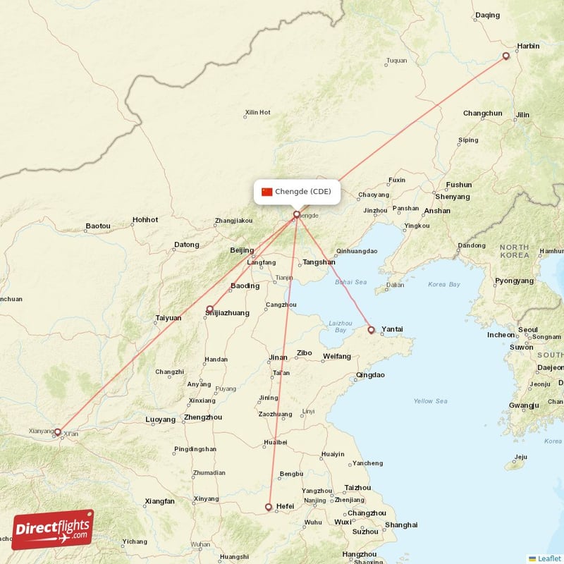 Direct flights from Chengde - 1 destinations - CDE, China ...