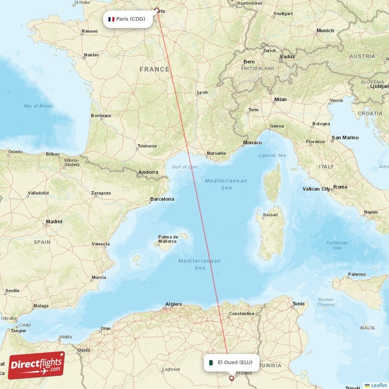 Direct flights from Paris to El Oued, CDG to ELU non-stop - Directflights.com