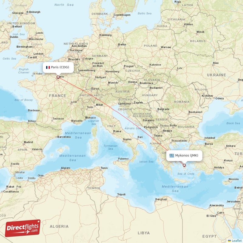 Direct flights from Paris to Mykonos, CDG to JMK non-stop - Directflights.com