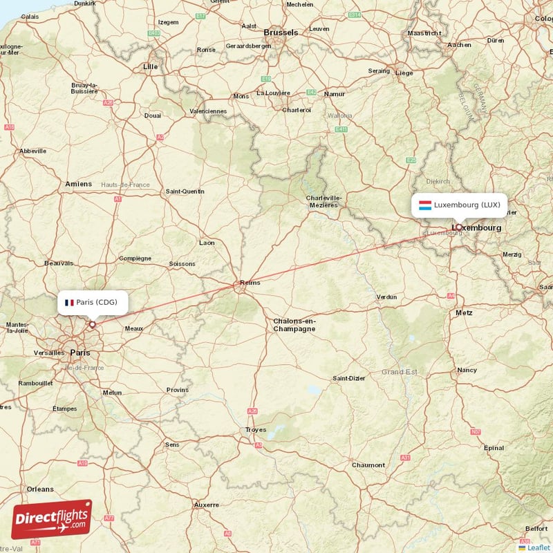 Direct flights from Paris to Luxembourg, CDG to LUX non-stop ...