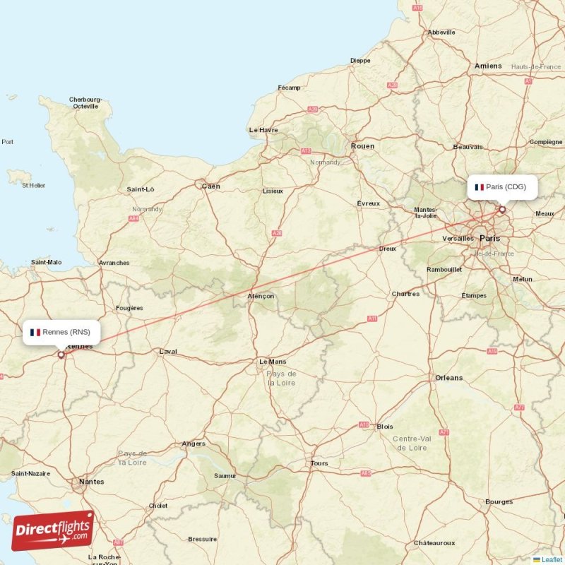 Direct flights from Paris to Rennes, CDG to RNS non-stop ...