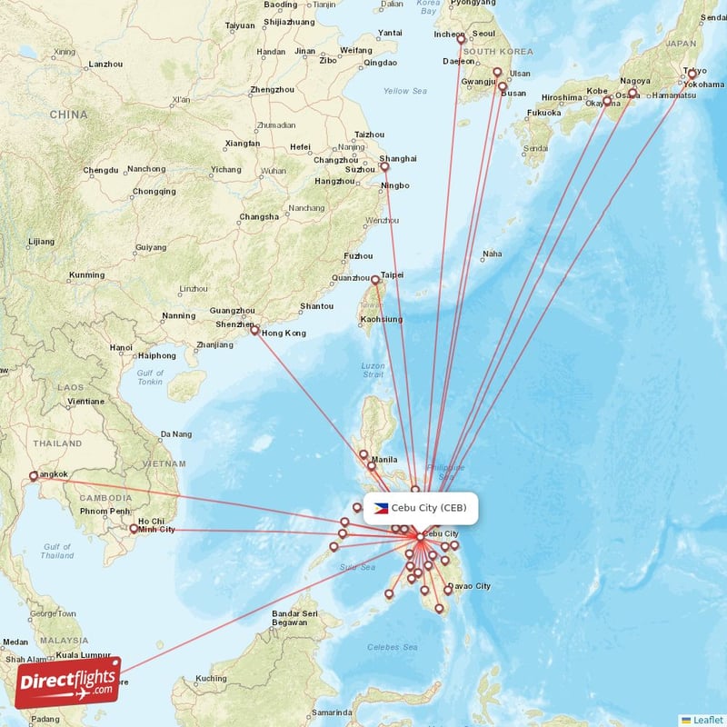 Direct flights from Cebu City - 44 destinations - CEB, Philippines ...