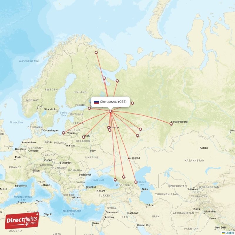 Direct flights from Cherepovets - 15 destinations - CEE, Russia ...