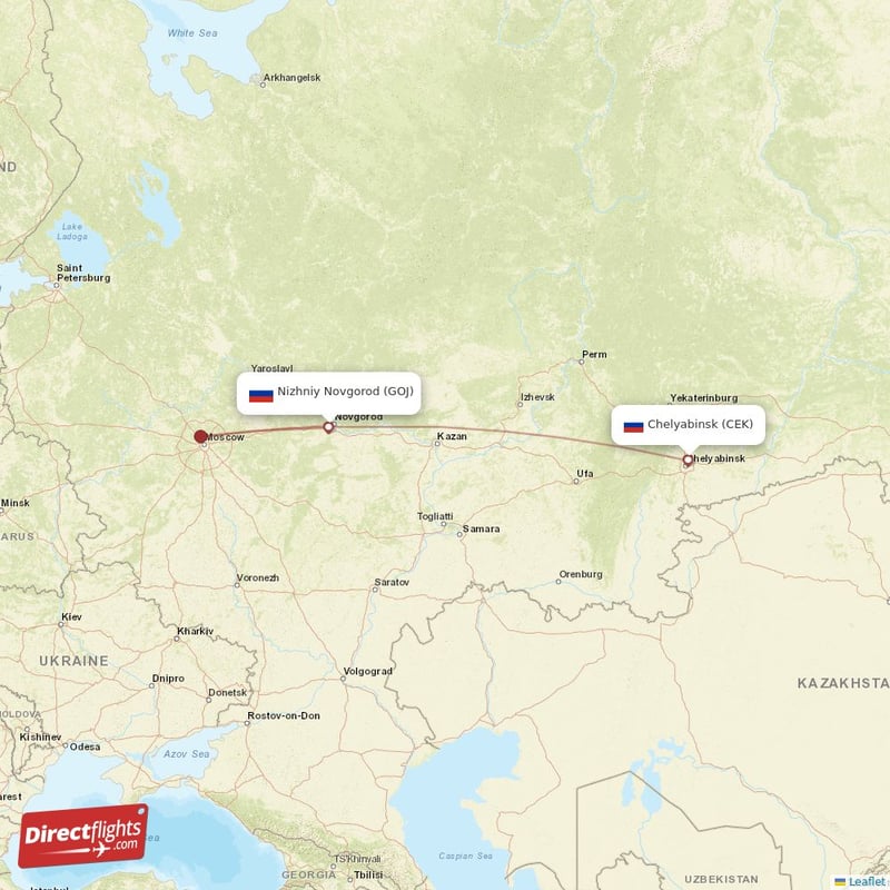 Direct flights from Chelyabinsk to Nizhniy Novgorod, CEK to GOJ non ...