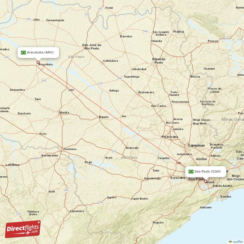 Direct flights from Sao Paulo to Aracatuba (CGH-ARU) - Directflights.com