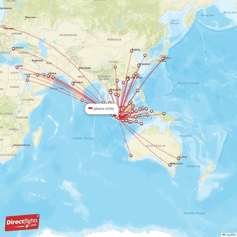 Direct flights from Jakarta - 90 destinations - CGK, Indonesia ...