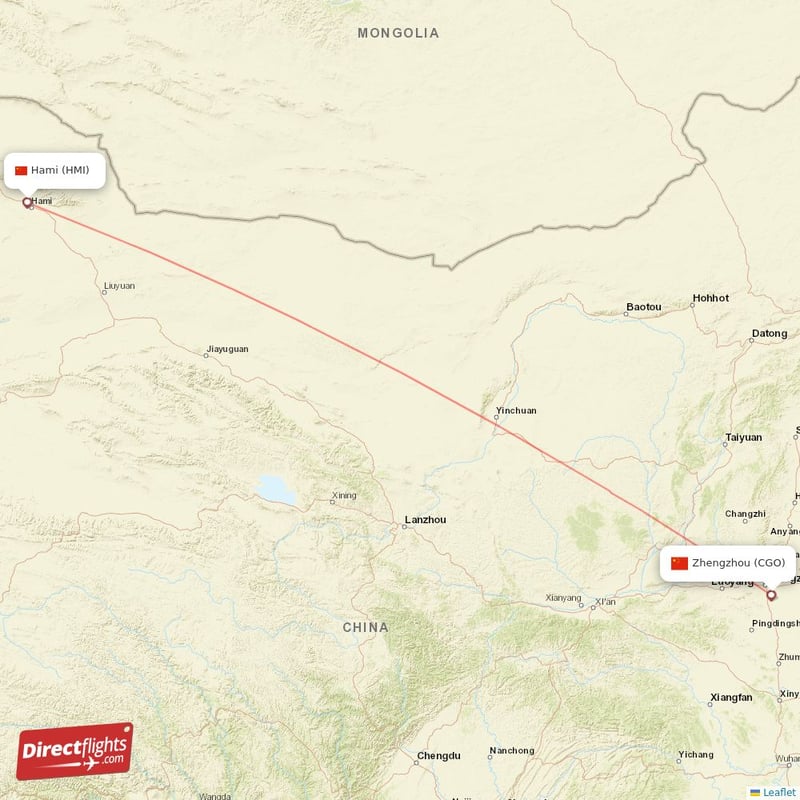 Direct flights from Zhengzhou to Hami, CGO to HMI non-stop ...