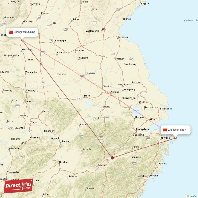 Direct flights from Zhengzhou to Zhoushan (CGO-HSN) - Directflights.com