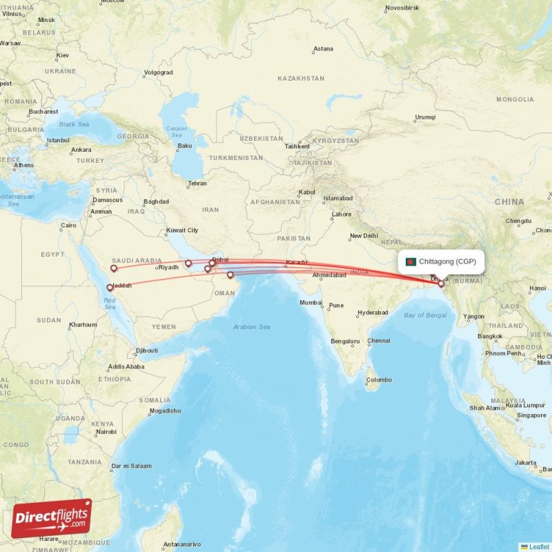 Direct flights from Chittagong - 8 destinations - CGP, Bangladesh ...