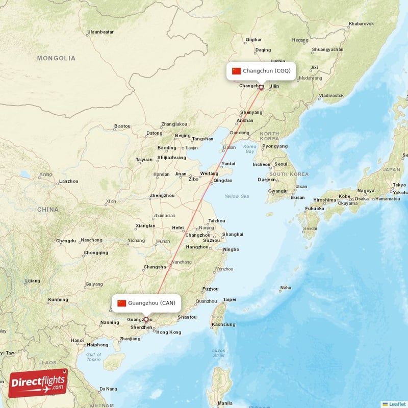 Direct flights from Changchun to Guangzhou, CGQ to CAN non-stop - Directflights.com