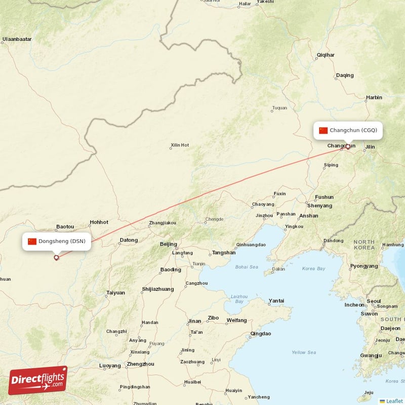 Direct flights from Changchun to Dongsheng, CGQ to DSN non-stop ...
