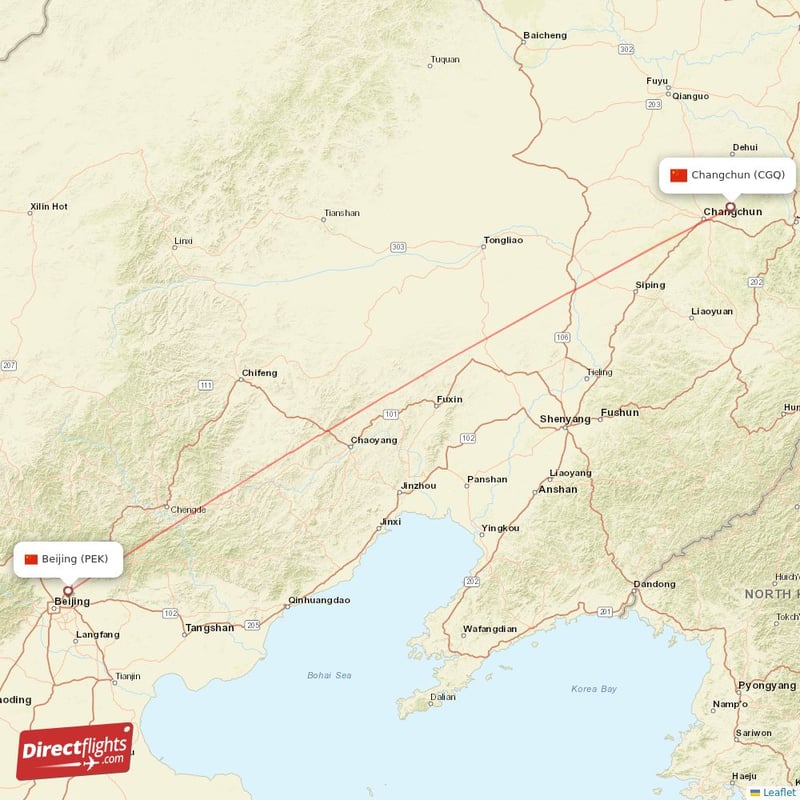Direct flights from Changchun to Beijing, CGQ to PEK non-stop - Directflights.com