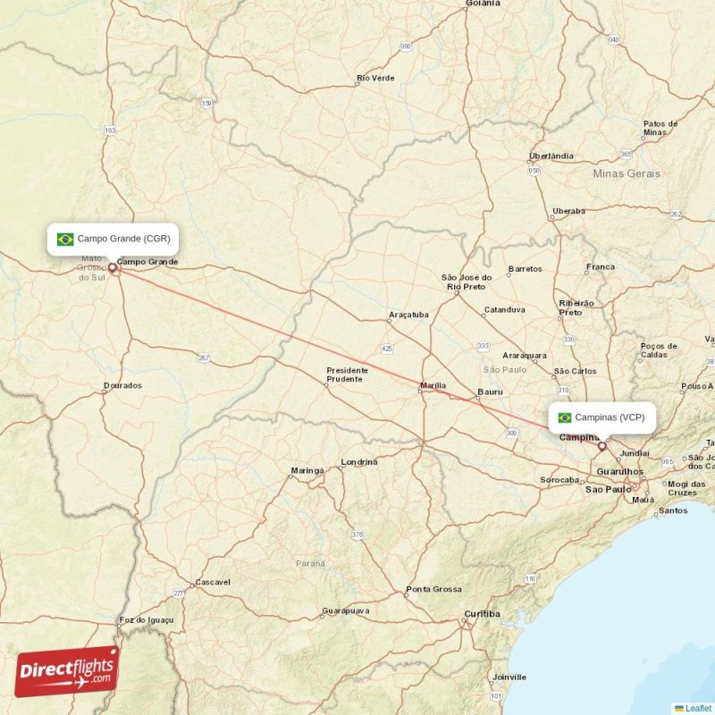 Direct flights from Campo Grande to Campinas, CGR to VCP non-stop - Directflights.com