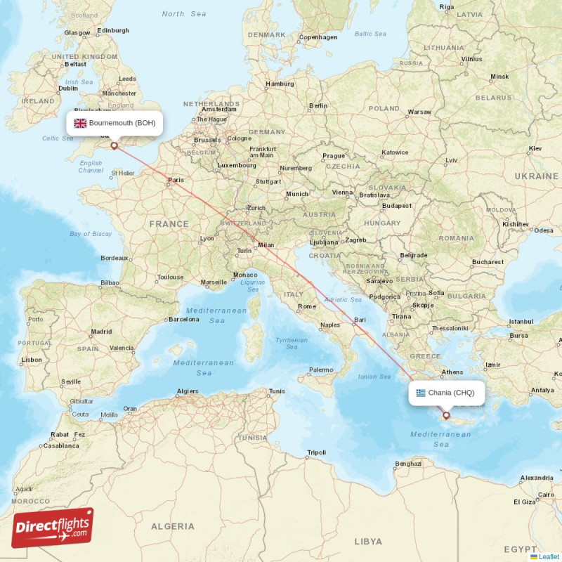 Direct flights from Chania to Bournemouth (CHQ-BOH) - Directflights.com