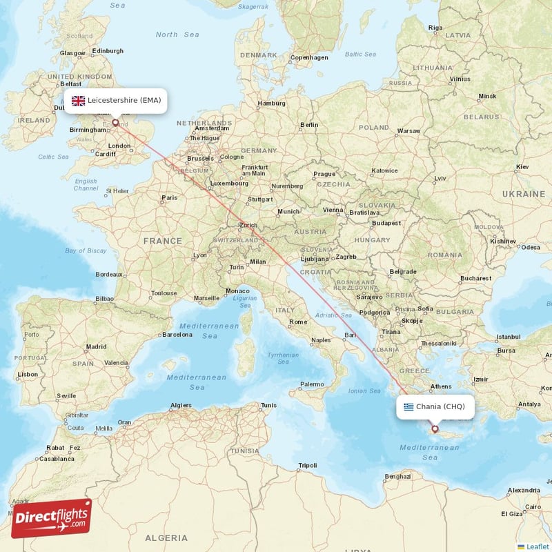 Direct flights from Chania to Leicestershire, CHQ to EMA non-stop - Directflights.com