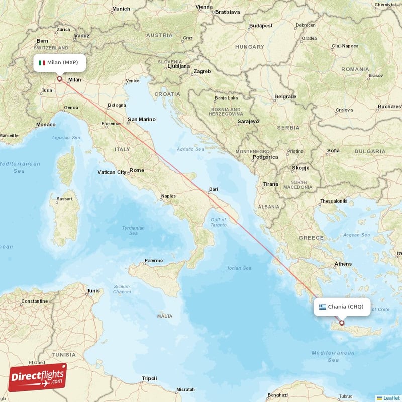 Direct flights from Chania to Milan, CHQ to MXP non-stop - Directflights.com