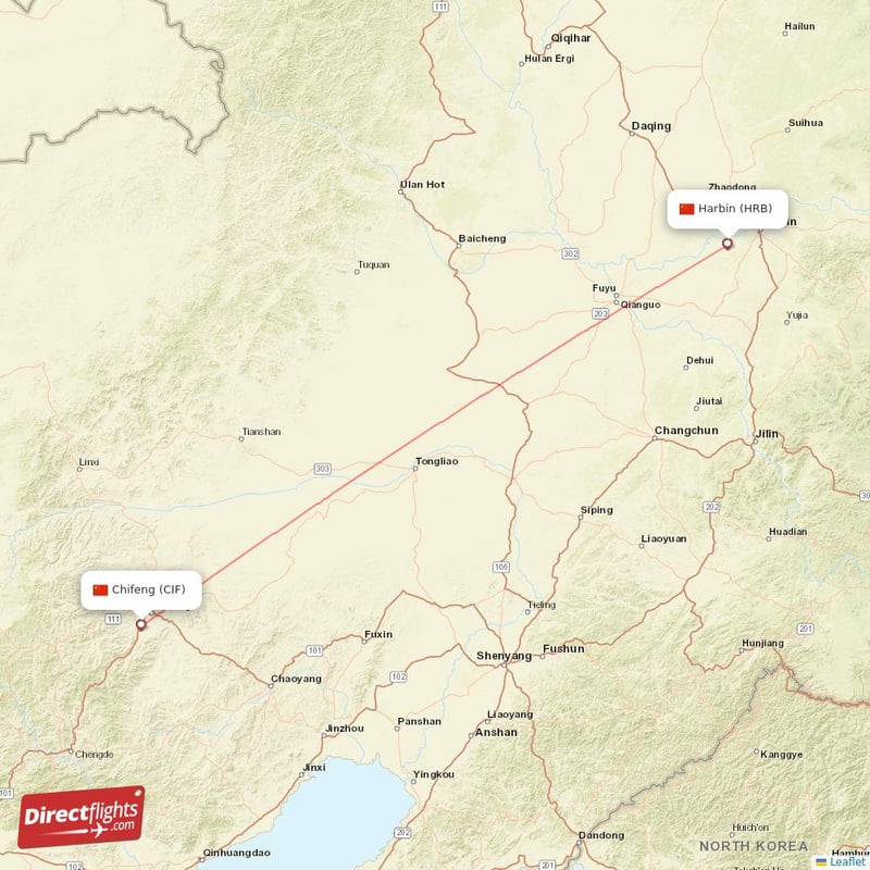 Direct flights from Chifeng to Harbin, CIF to HRB non-stop - Directflights.com
