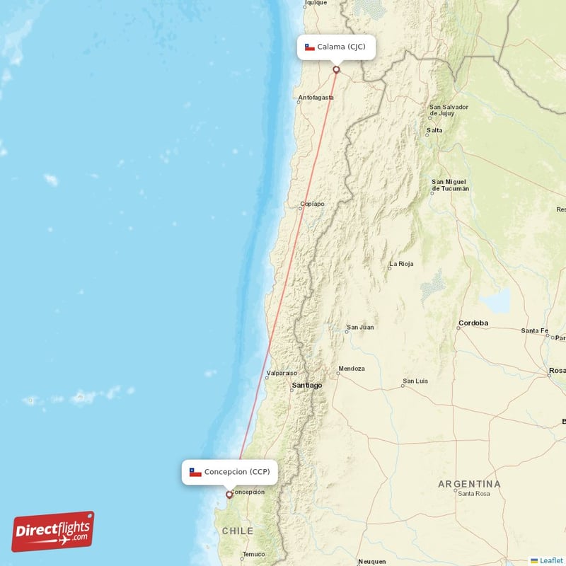 Direct flights from Calama to Concepcion, CJC to CCP non-stop ...