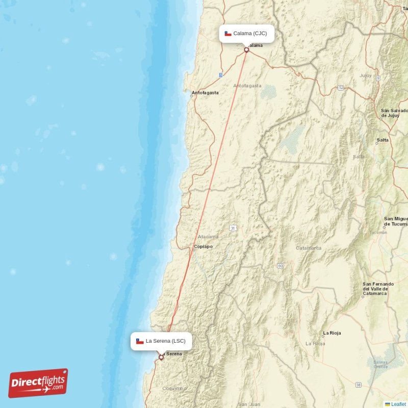 Direct flights from Calama to La Serena (CJC-LSC) - Directflights.com
