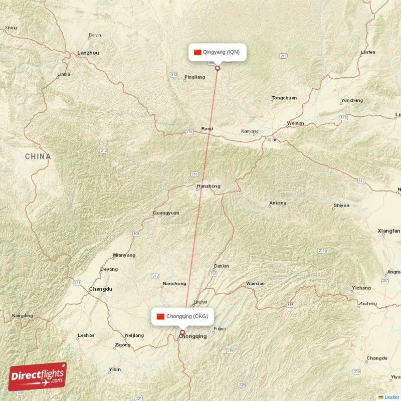 Direct flights from Qingyang to Chongqing, IQN to CKG non-stop ...