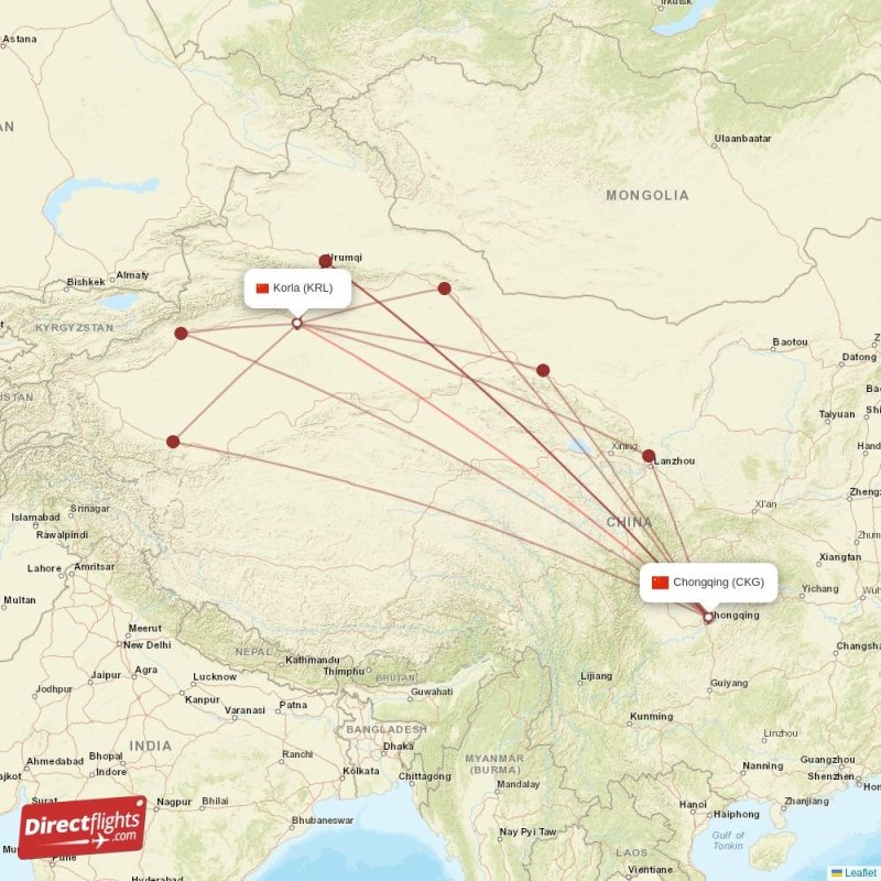 Direct flights from Chongqing to Korla, CKG to KRL non-stop ...