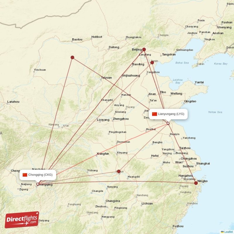 Direct flights from Chongqing to Lianyungang, CKG to LYG non-stop ...