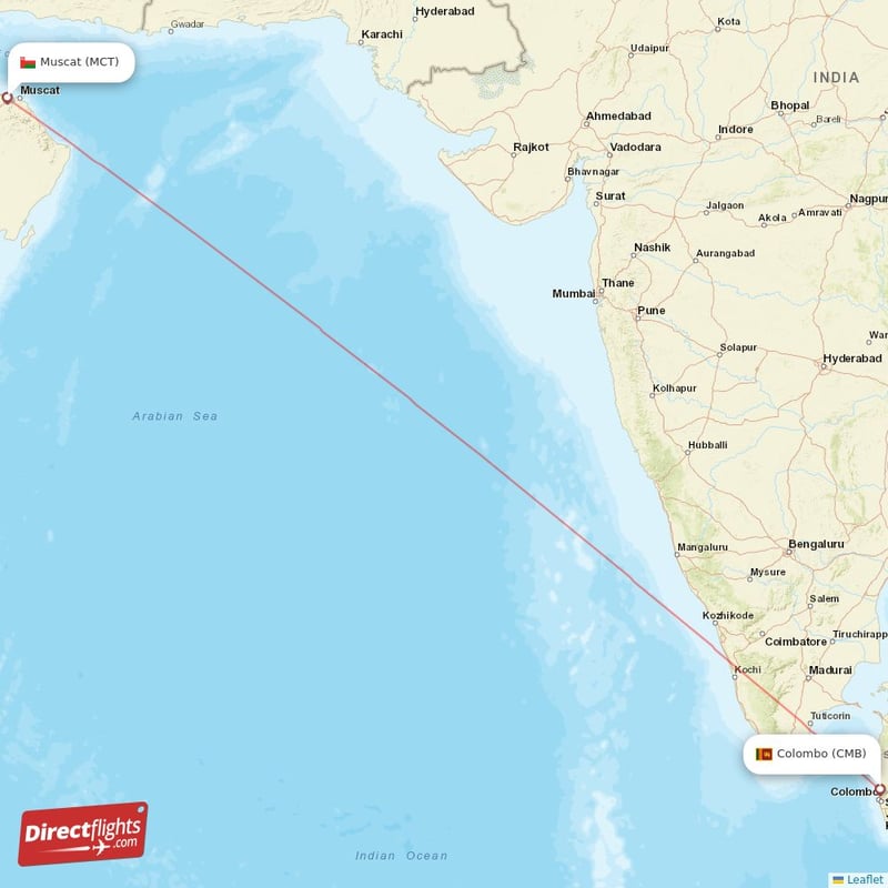 Direct flights from Colombo to Muscat, CMB to MCT non-stop - Directflights.com