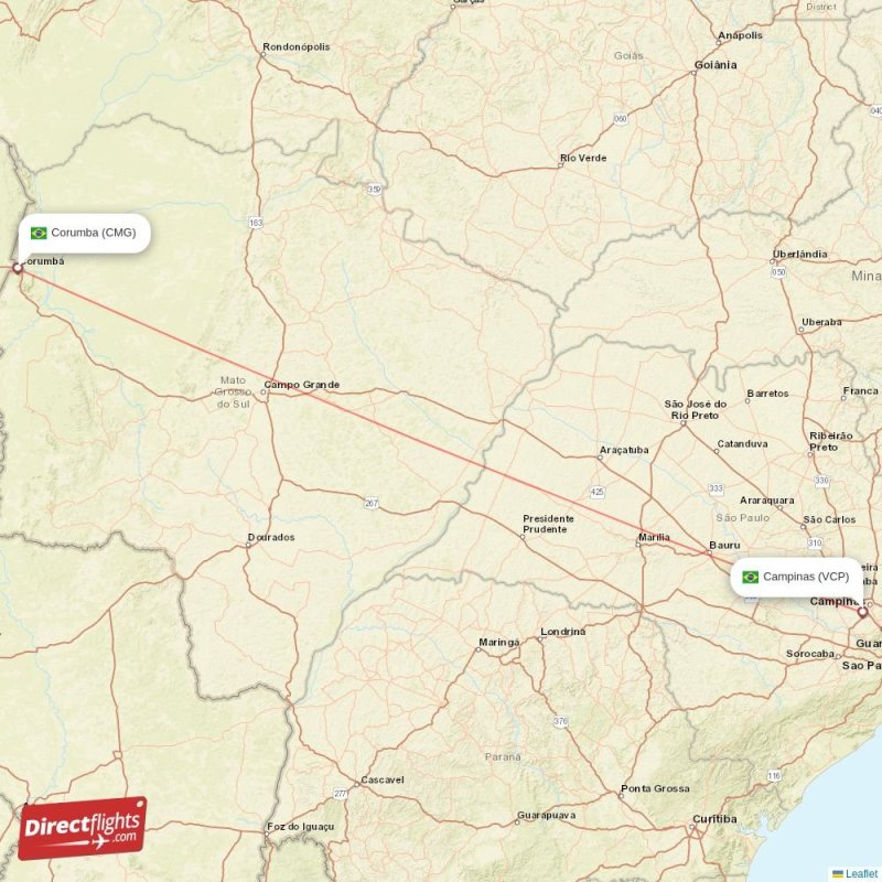 Direct flights from Corumba - 1 destinations - CMG, Brazil ...