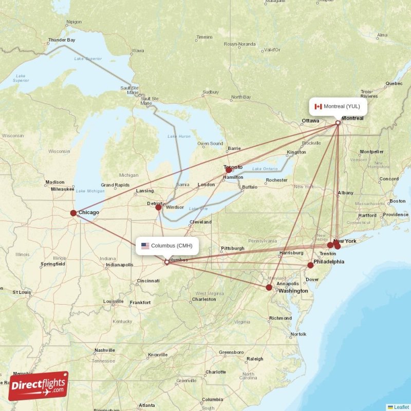 Direct flights from Columbus to Montreal (CMH-YUL) - Directflights.com