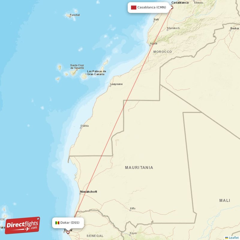 Direct flights from Casablanca to Dakar, CMN to DSS non-stop - Directflights.com