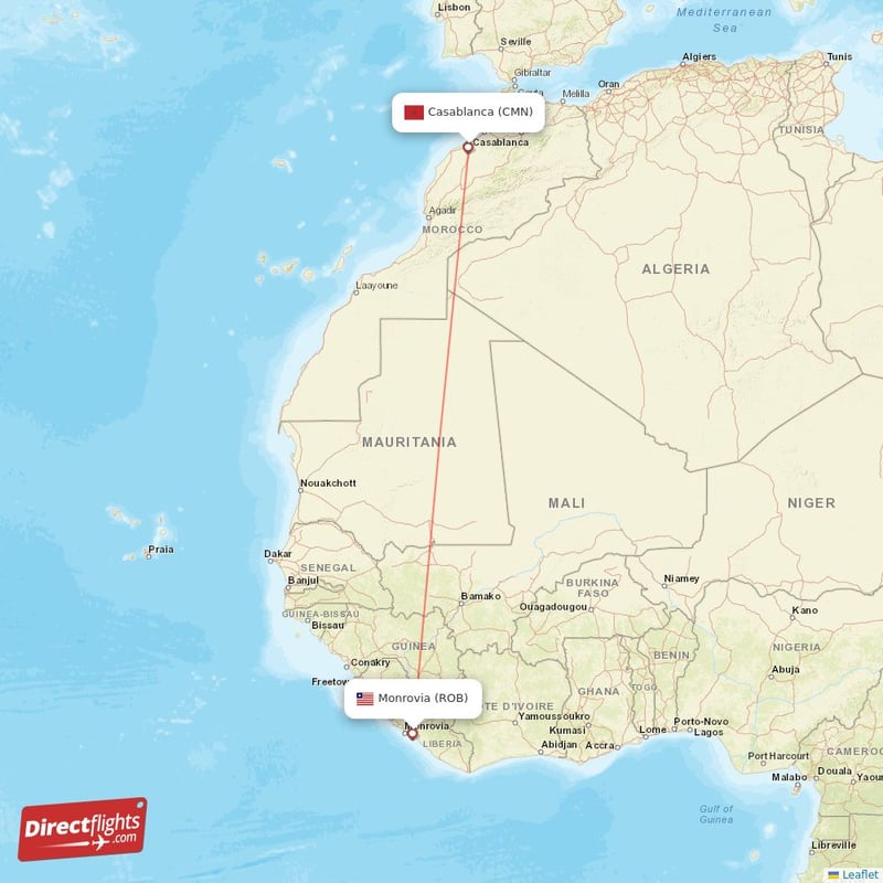 Direct flights from Casablanca to Monrovia, CMN to ROB non-stop - Directflights.com