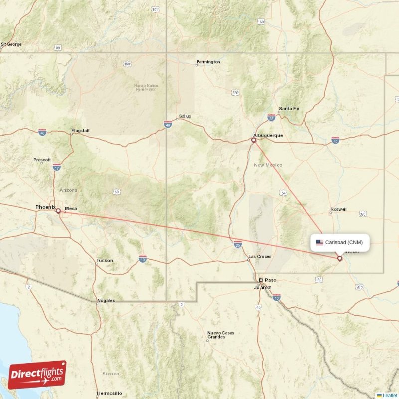 Direct flights from Carlsbad - 2 destinations - CNM, USA ...