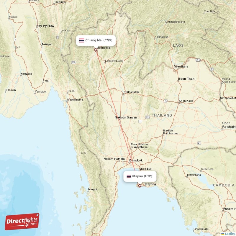 Direct flights from Chiang Mai to Utapao, CNX to UTP non-stop ...