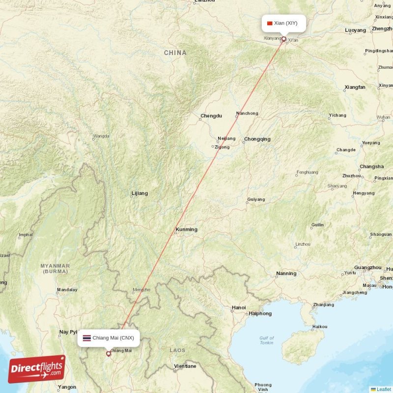 Direct flights from Chiang Mai to Xian (CNX-XIY) - Directflights.com