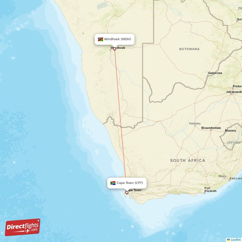 Direct flights from Cape Town to Windhoek, CPT to WDH non-stop - Directflights.com