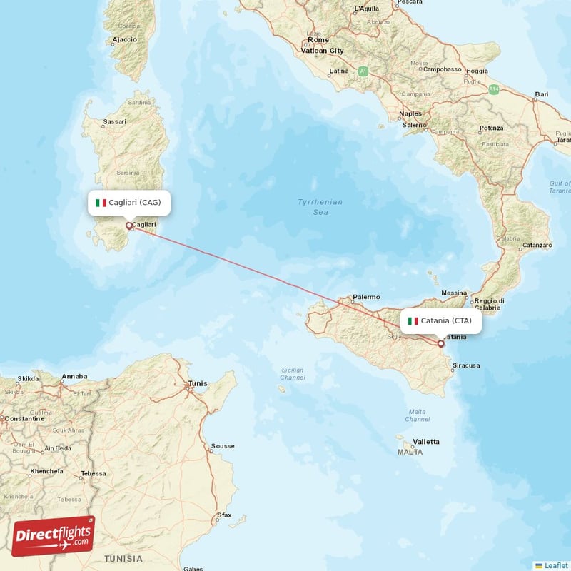 Direct flights from Catania to Cagliari, CTA to CAG non-stop - Directflights.com