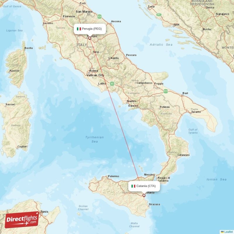 Direct flights from Catania to Perugia, CTA to PEG non-stop ...