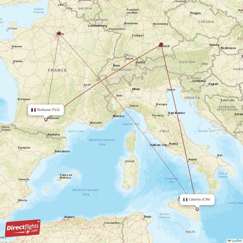 Direct flights from Catania to Toulouse, CTA to TLS non-stop - Directflights.com