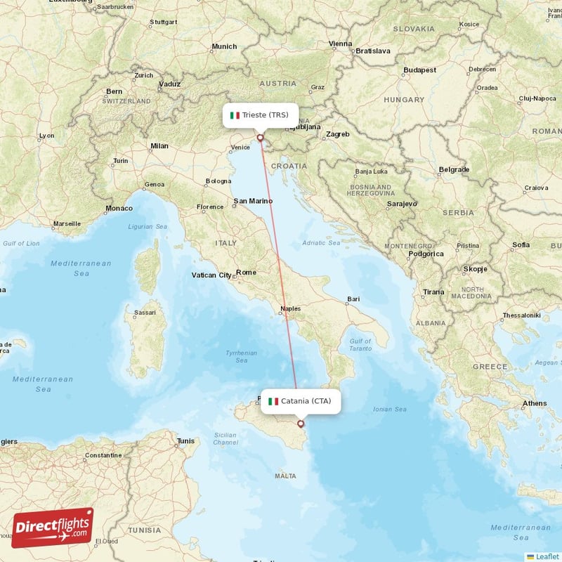 Direct flights from Catania to Trieste, CTA to TRS non-stop - Directflights.com