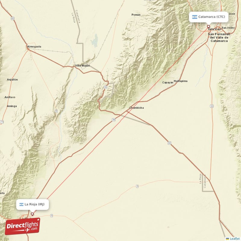 Direct flights from Catamarca to La Rioja, CTC to IRJ non-stop ...