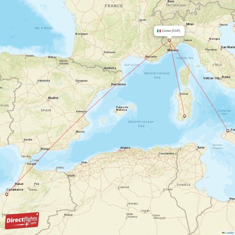 Direct flights from Cuneo - 3 destinations - CUF, Italy - Directflights.com