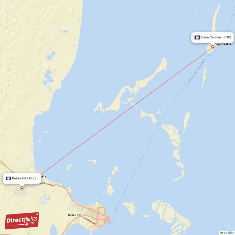 Direct flights from Caye Caulker to Belize City, CUK to BZE non-stop - Directflights.com