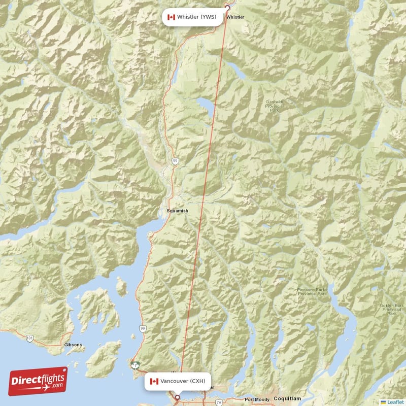 Direct flights from Vancouver to Whistler, CXH to YWS non-stop - Directflights.com