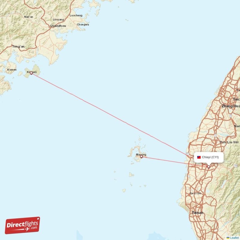 Direct flights to Chiayi - CYI, Taiwan - Directflights.com