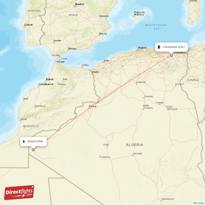 Direct flights from Constantine to Tindouf, CZL to TIN non-stop ...
